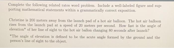 Solved Complete the following related rates word problem. | Chegg.com