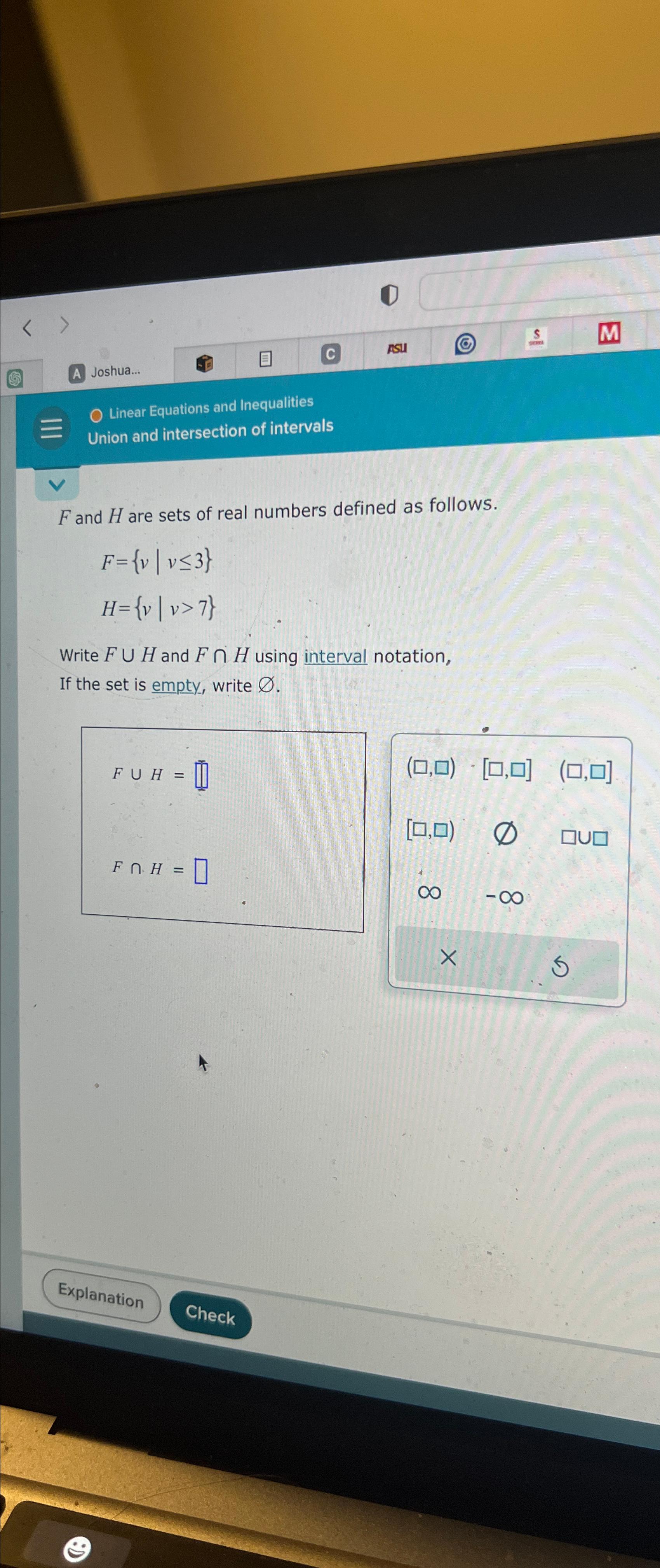 Solved A Joshua...Linear Equations and InequalitiesUnion and | Chegg.com