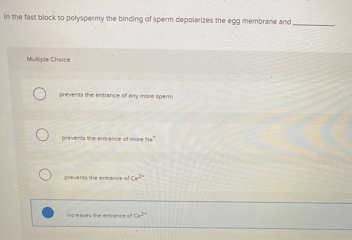 Solved In the fast block to polyspermy the binding of sperm | Chegg.com