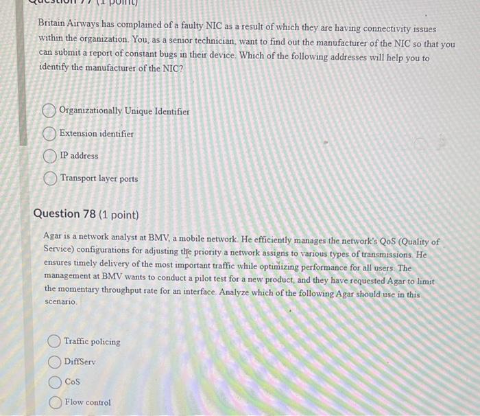 Solved Britain Airways has complained of a faulty NIC as a | Chegg.com