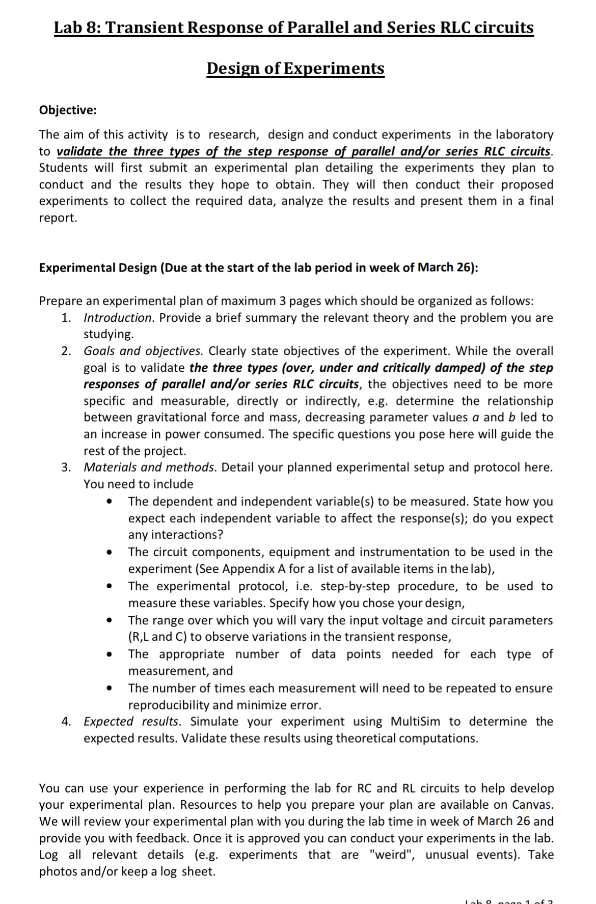 Solved Lab 8: Transient Response of Parallel and Series RLC | Chegg.com