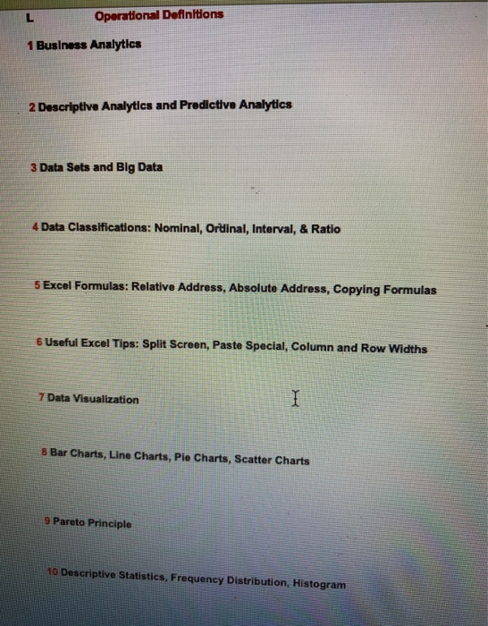 Solved Operational Definitions 1 Business Analytics 2 | Chegg.com