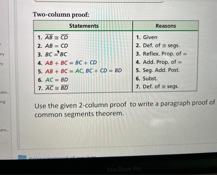 7 ary ry Cebo... ing ans... Two-column proof: | Chegg.com