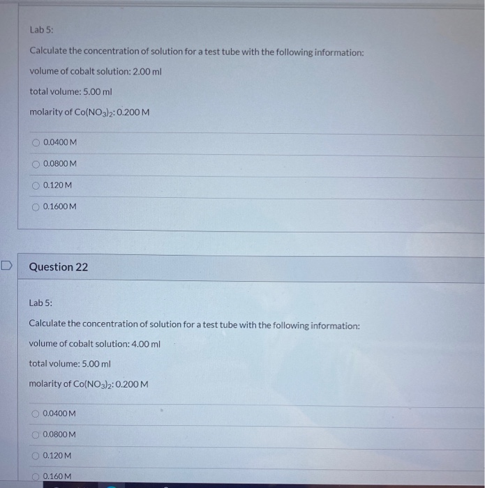 Solved Lab 5: Calculate the concentration of solution for a | Chegg.com