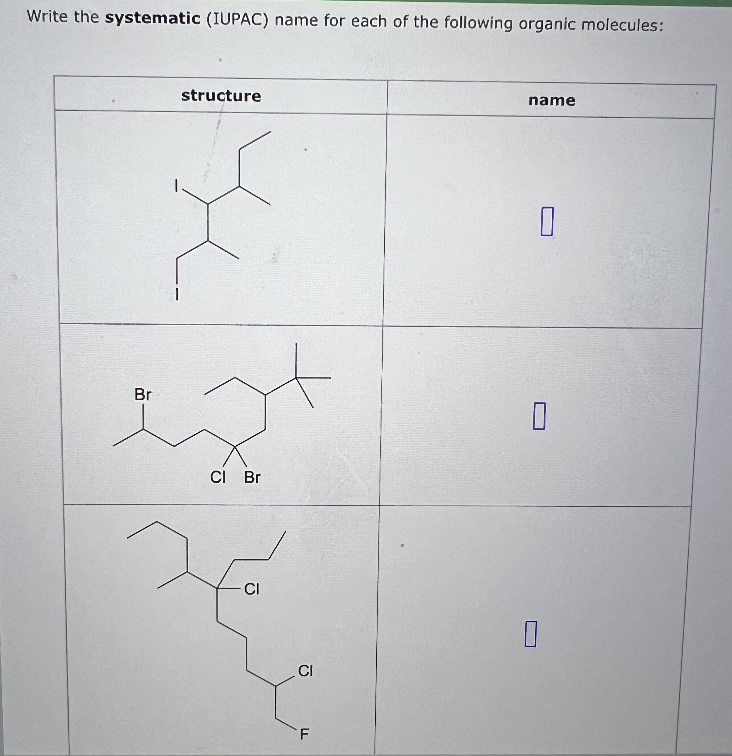 Solved Write the systematic (IUPAC) ﻿name for each of the | Chegg.com