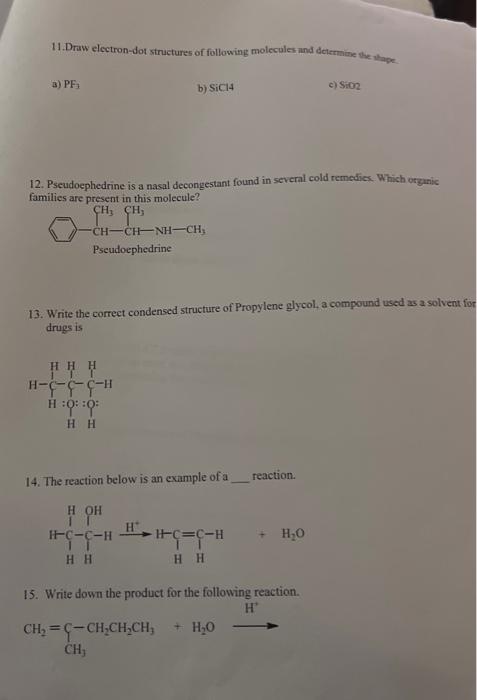 Solved 11.Draw electron-dot structures of following | Chegg.com