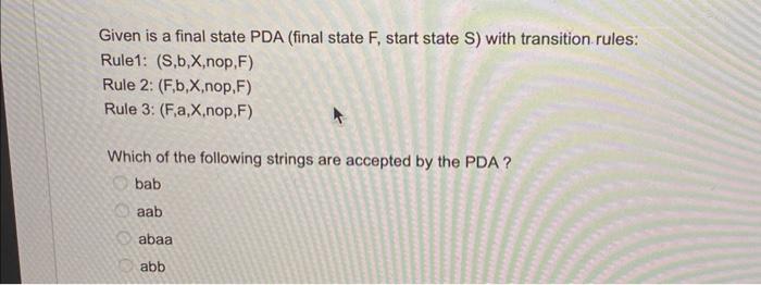 Given is a final state PDA (final state F, start | Chegg.com