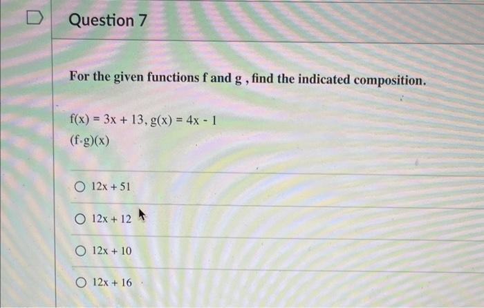 Solved For the given functions f and g, find the indicated | Chegg.com