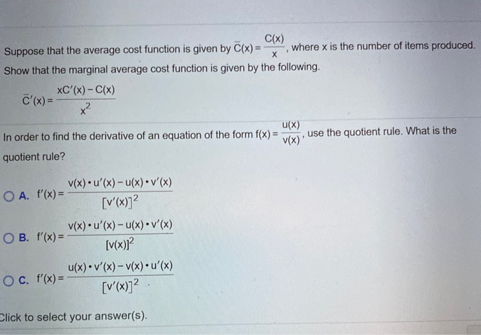 Solved х C(x) Suppose that the average cost function is | Chegg.com