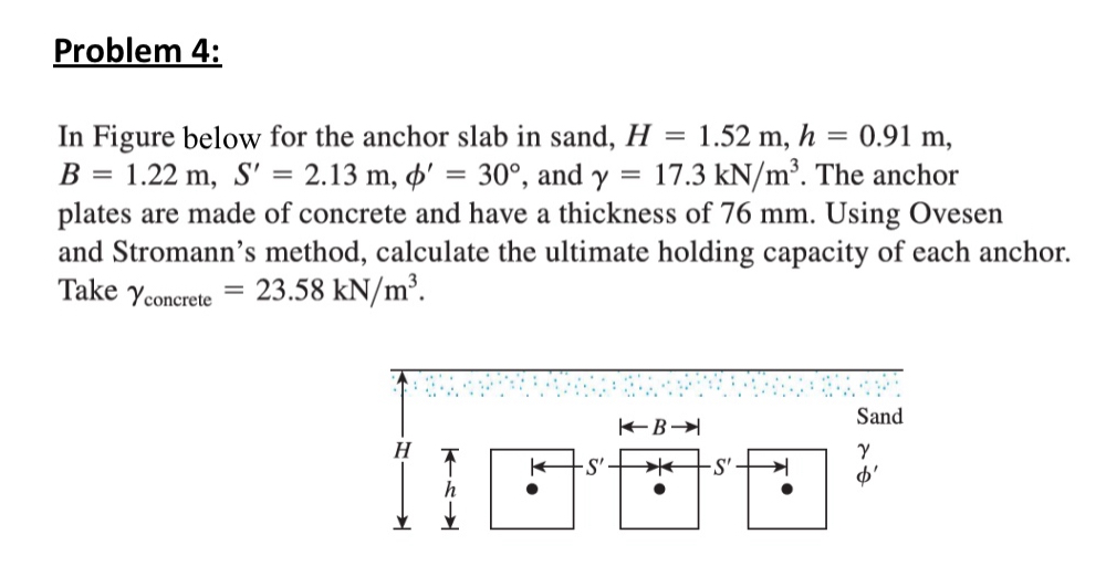 Solved Problem 4:In Figure below for the anchor slab in | Chegg.com