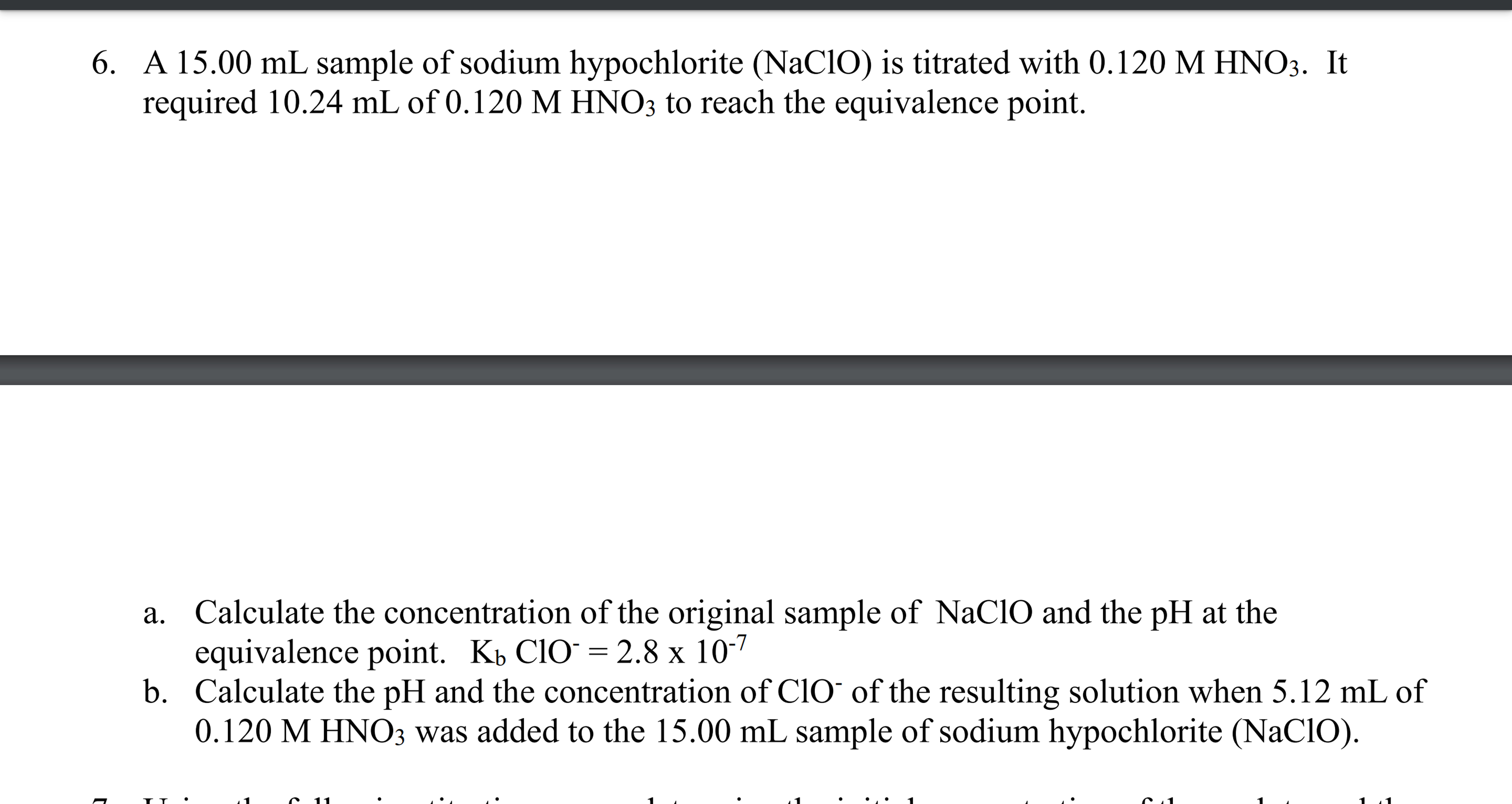 Solved A 15.00mL ﻿sample of sodium hypochlorite (NaClO) ﻿is | Chegg.com