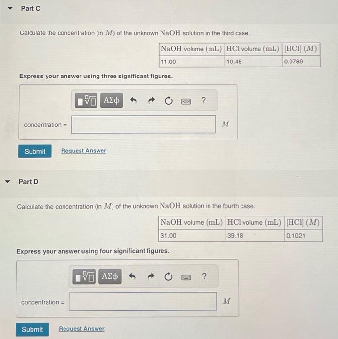Solved Four solutions of unknown NaOH concentration are | Chegg.com