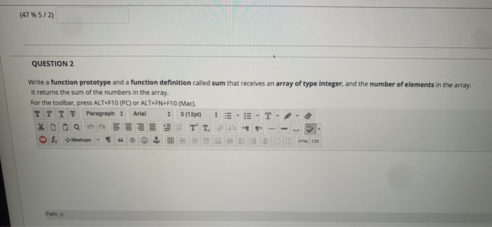 Solved (47 %5/2) QUESTION 2 Write a function prototype and a | Chegg.com