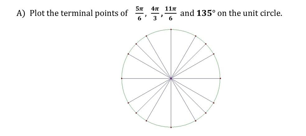 Solved 5л A) Plot the terminal points of 4π 11π and 135° on | Chegg.com