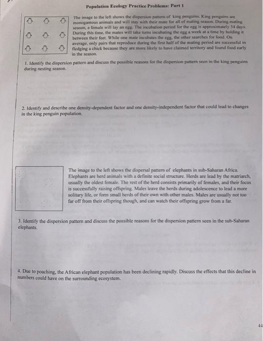 Solved Population Ecology Practice Problems: Part 1 0 The | Chegg.com