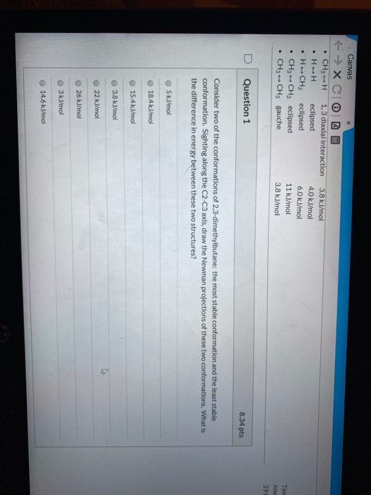 Solved Canvas →X COQO • CH3-H 1.3 diaxial interaction • H H | Chegg.com
