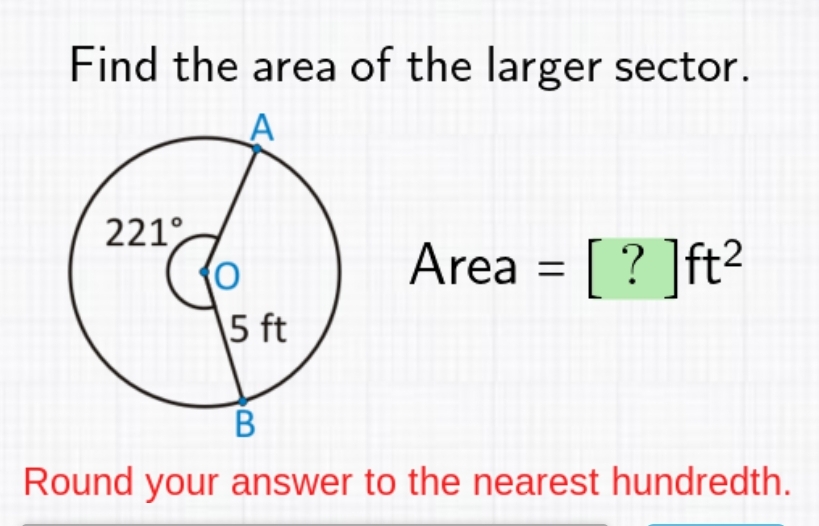 Solved Find the area of the larger sector. ﻿Area | Chegg.com