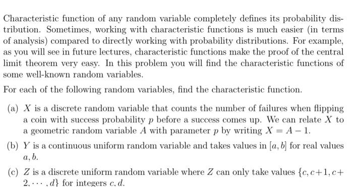 Solved Characteristic function of any random variable | Chegg.com
