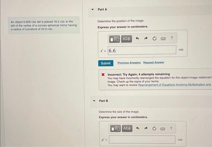 Solved An object 0.600 cm tall is placed 16.5 cm to the | Chegg.com