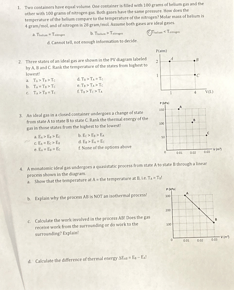 Solved Two containers have equal volume. One container is | Chegg.com