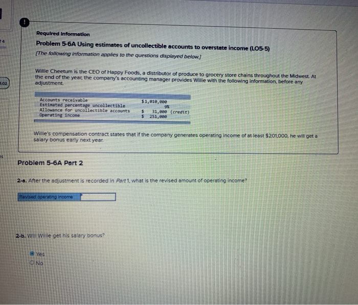 Solved Required Information Problem 5-6A Using estimates of | Chegg.com