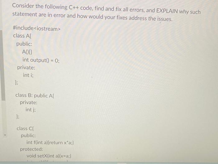Solved Consider the following C++ code, find and fix all | Chegg.com