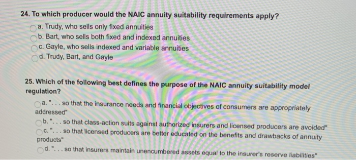 Solved 24. To which producer would the NAIC annuity | Chegg.com