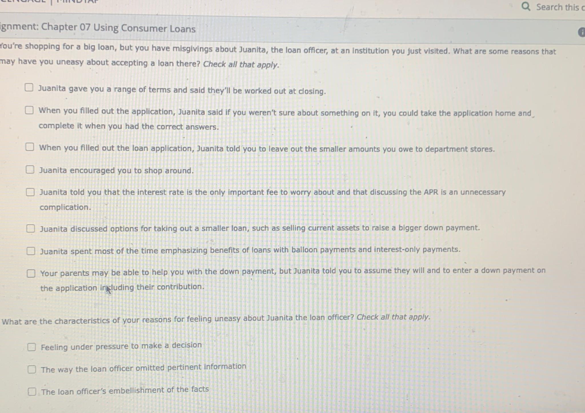 Solved ignment: Chapter 07 ﻿Using Consumer LoansYou're | Chegg.com