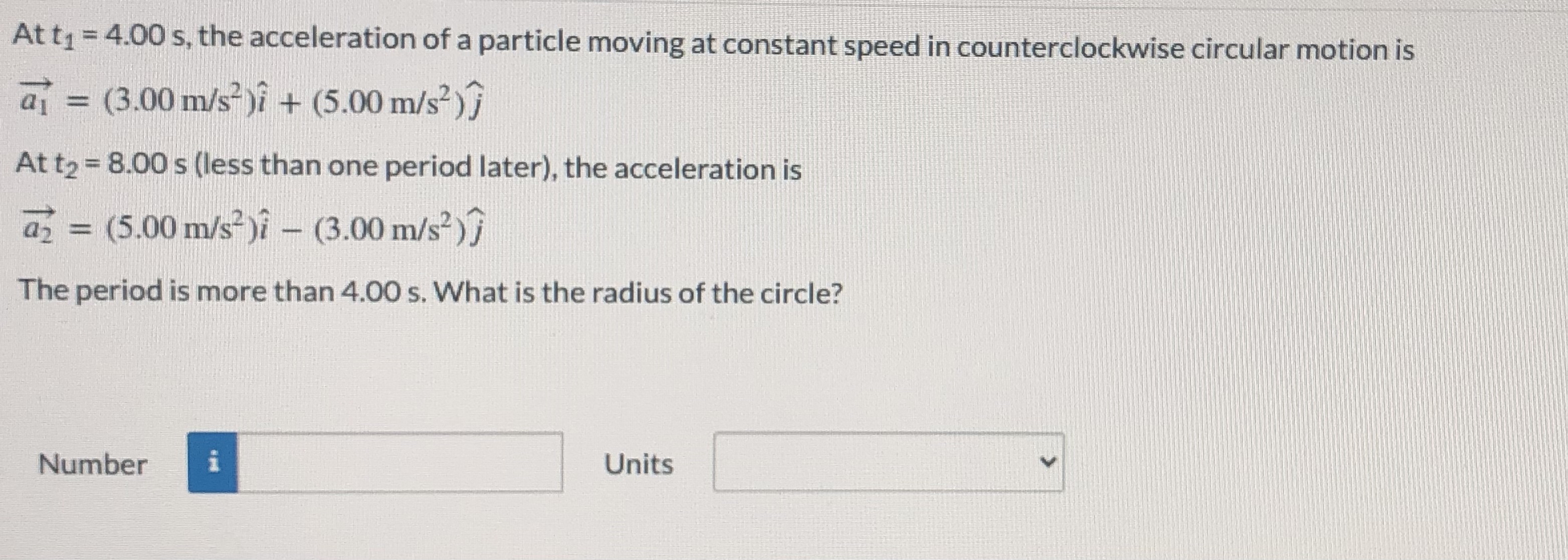 Solved At t1=4.00s, ﻿the acceleration of a particle moving | Chegg.com