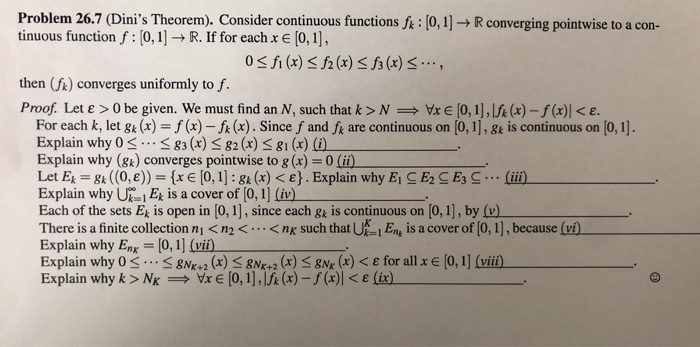 Solved Problem 26.7 (Dini's Theorem). Consider continuous | Chegg.com