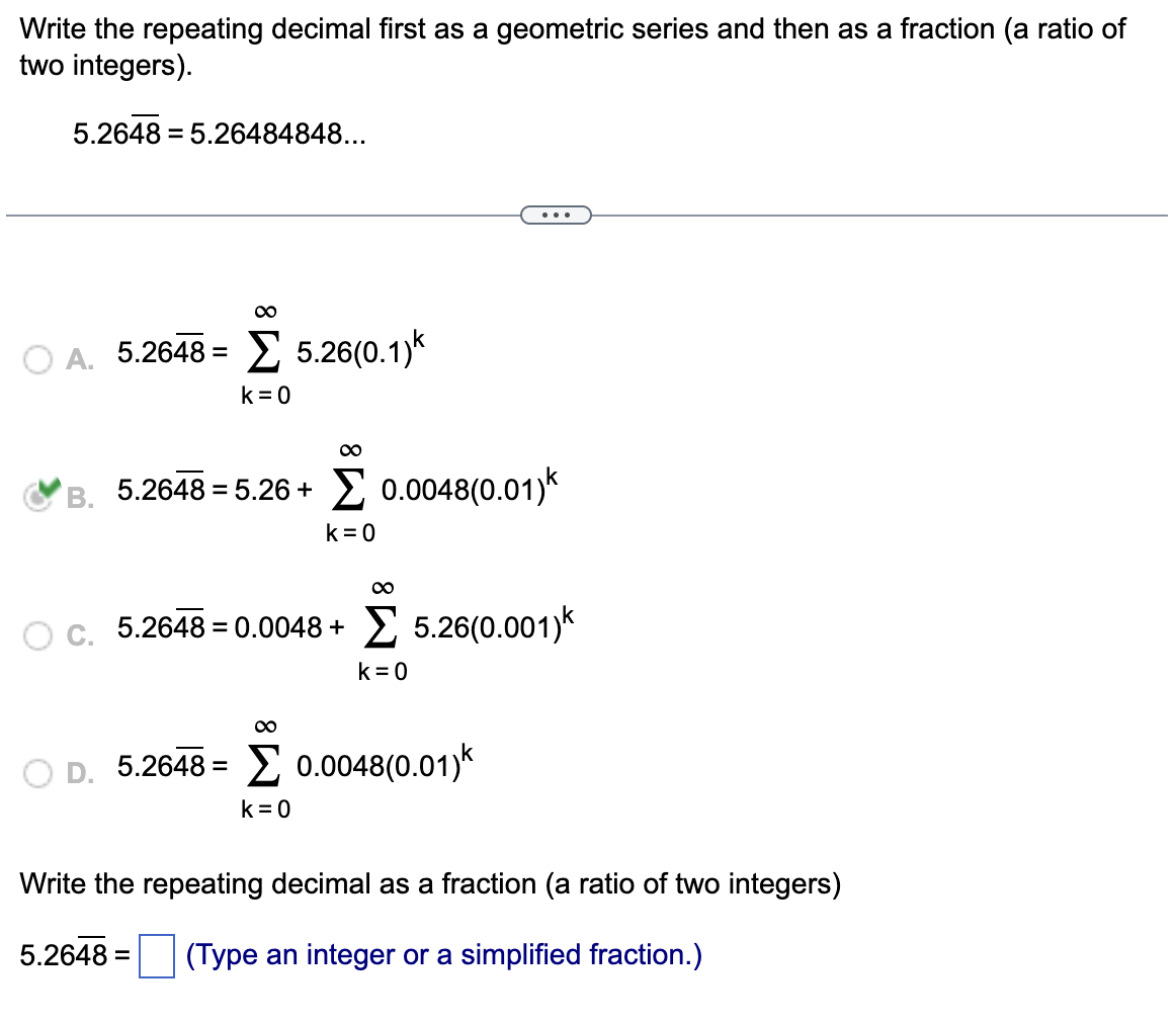 Solved Write the repeating decimal first as a geometric | Chegg.com