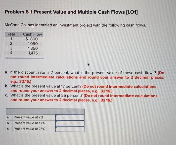 Solved Problem 6-1 Present Value and Multiple Cash Flows | Chegg.com