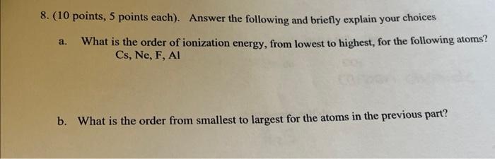 Solved 8. (10 points, 5 points each). Answer the following | Chegg.com