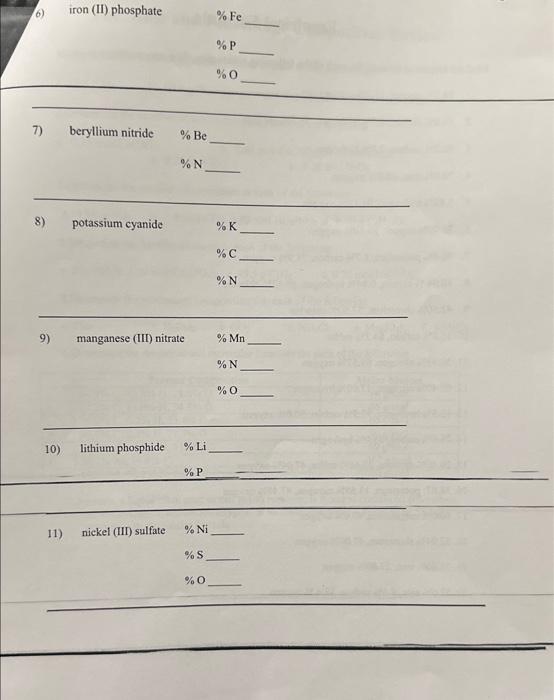Solved 6) iron (II) phosphate %Fe %P%O 7) beryllium nitride | Chegg.com