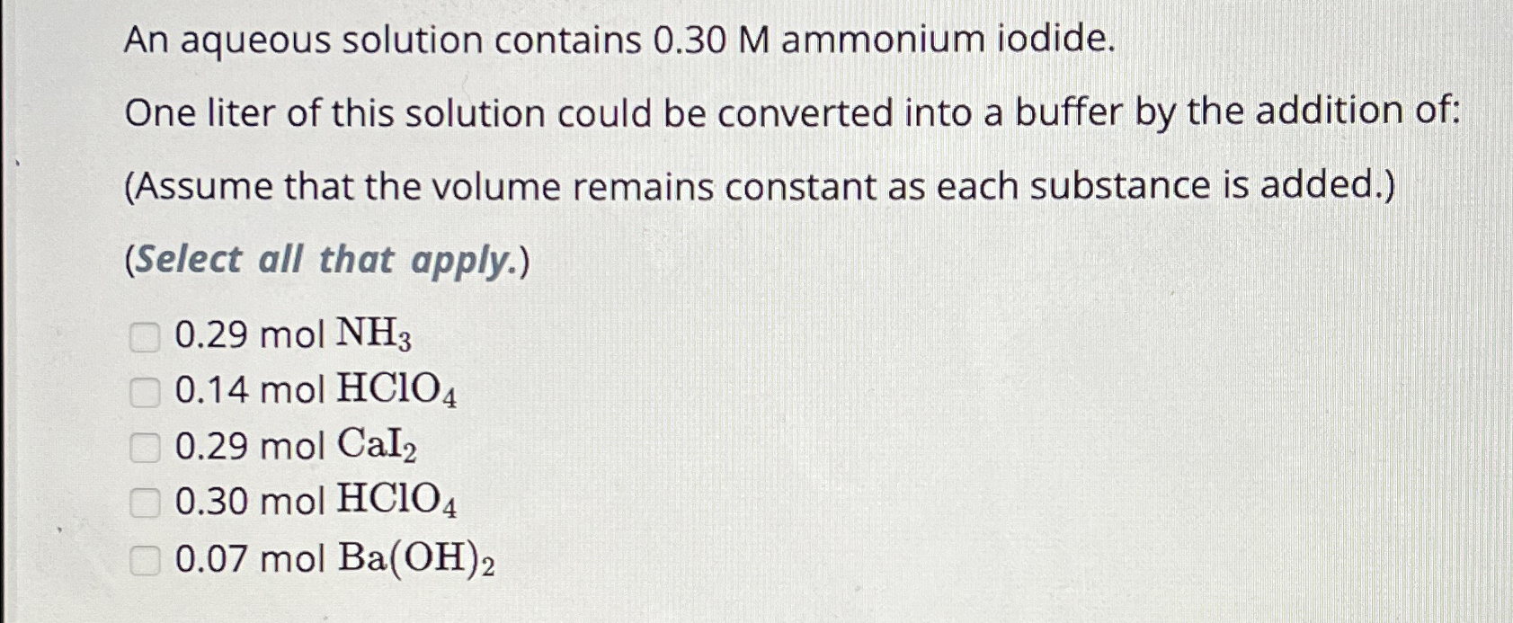 Solved An aqueous solution contains 0.30M ﻿ammonium | Chegg.com