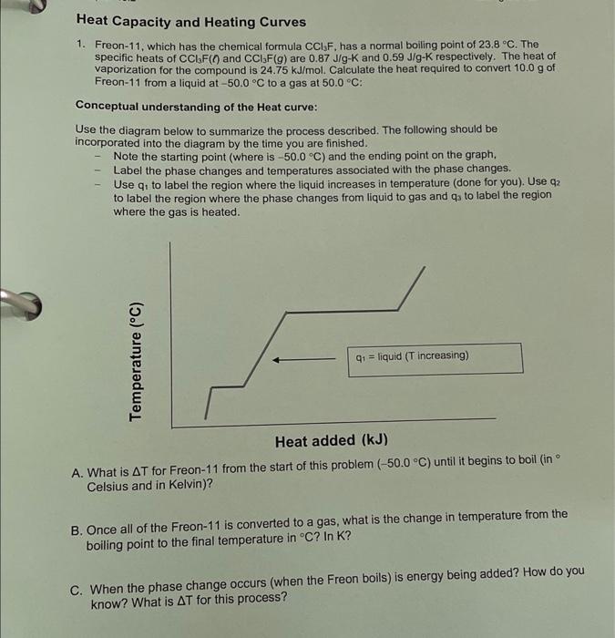 Solved Heat Capacity and Heating Curves 1. Freon-11, which | Chegg.com