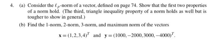 Solved (a) Consider the ℓp-norm of a vector, defined on page | Chegg.com