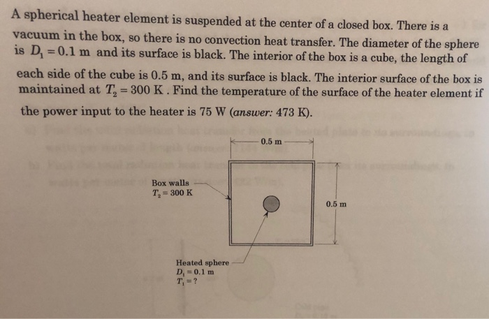 Solved A spherical heater element is suspended at the center | Chegg.com
