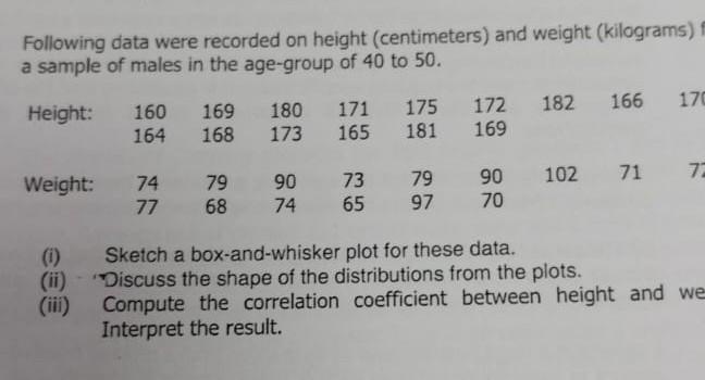 Solved Following data were recorded on height (centimeters) | Chegg.com