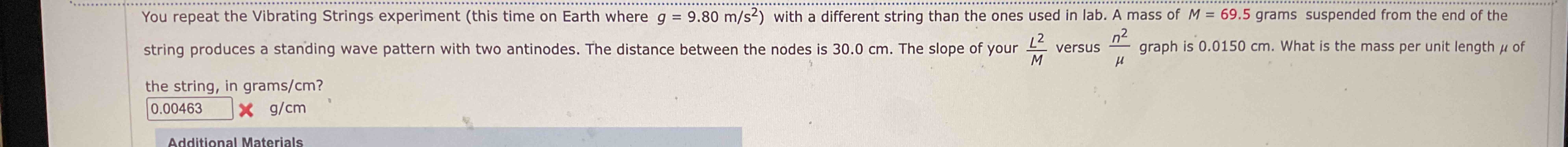 Solved g=9.80ms2 M=69.5 ﻿grams suspended from the end of | Chegg.com