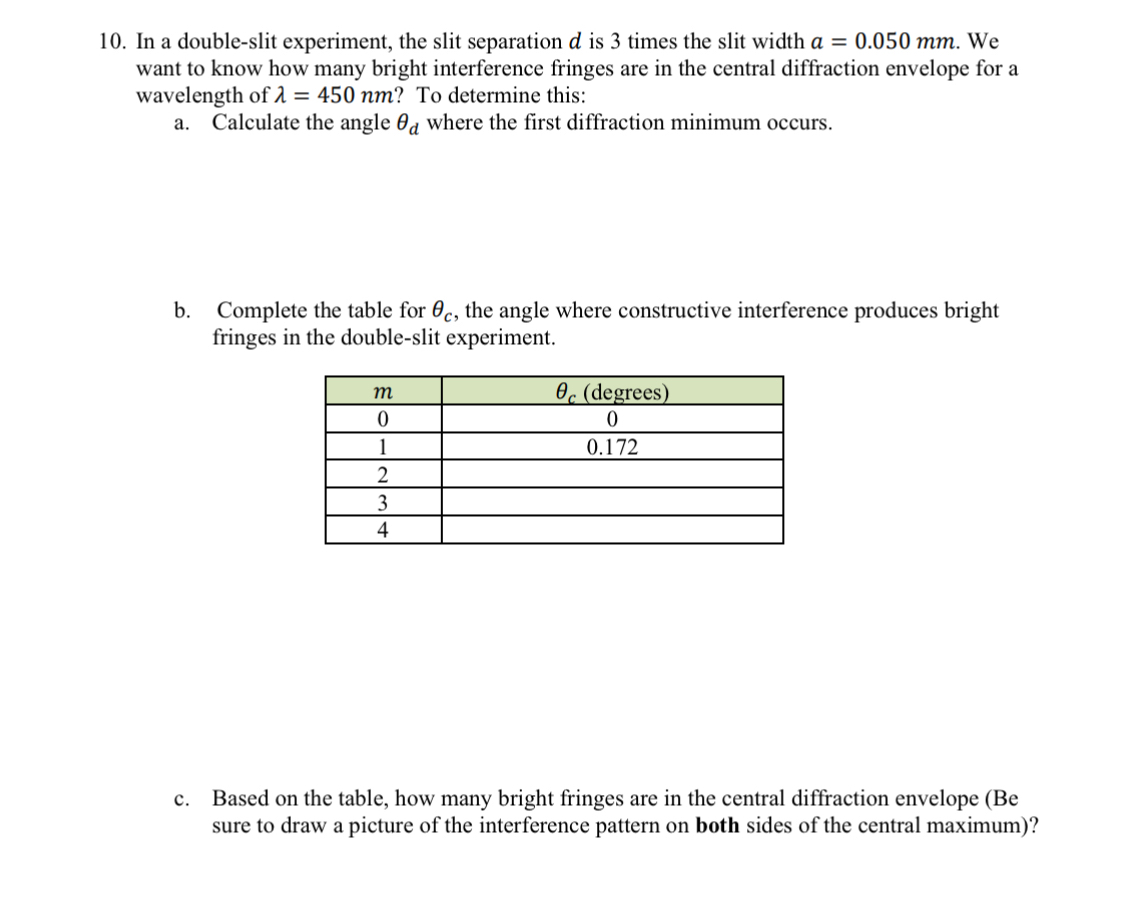Solved In a double-slit experiment, the slit separation d | Chegg.com