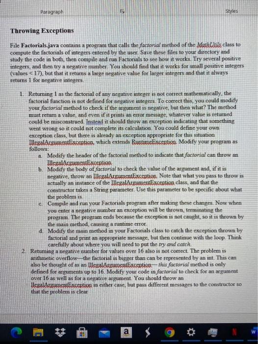 Solved Paragraph Styles Throwing Exceptions File | Chegg.com