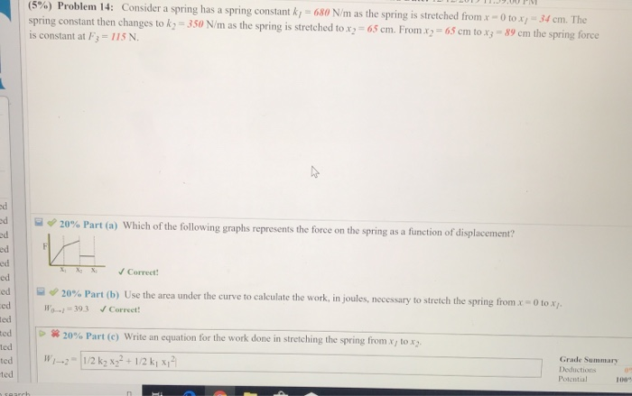 Solved: (5%) Problem 14: Consider A Spring Has A Spring Co... | Chegg.com