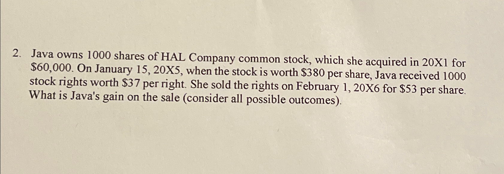 Solved Java owns 1000 ﻿shares of HAL Company common stock, | Chegg.com