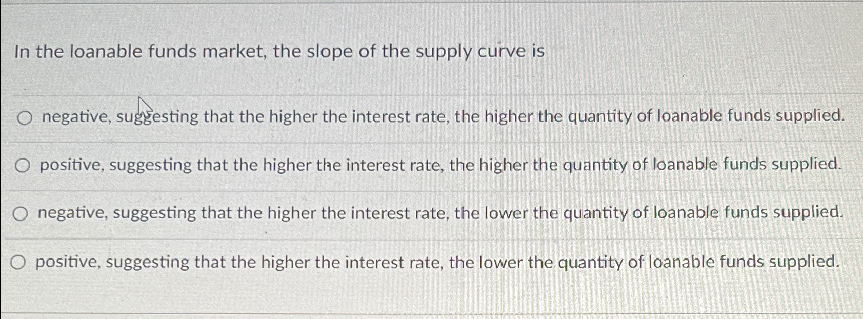 Solved In the loanable funds market, the slope of the supply | Chegg.com