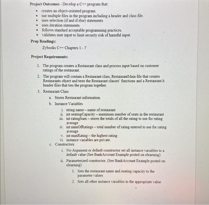 Solved Project Outcomes - Develop a C++ program that: - | Chegg.com