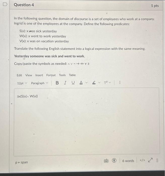 Solved In the following question, the domain of discourse is | Chegg.com