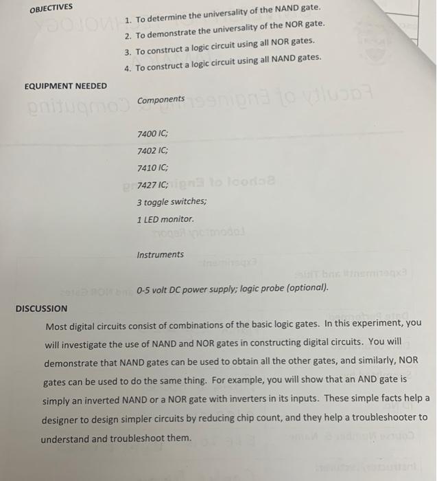 Solved OBJECTIVES 1. To determine the universality of the | Chegg.com