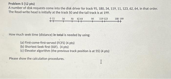 Solved Problem 5 (12 pts) A number of disk requests come | Chegg.com