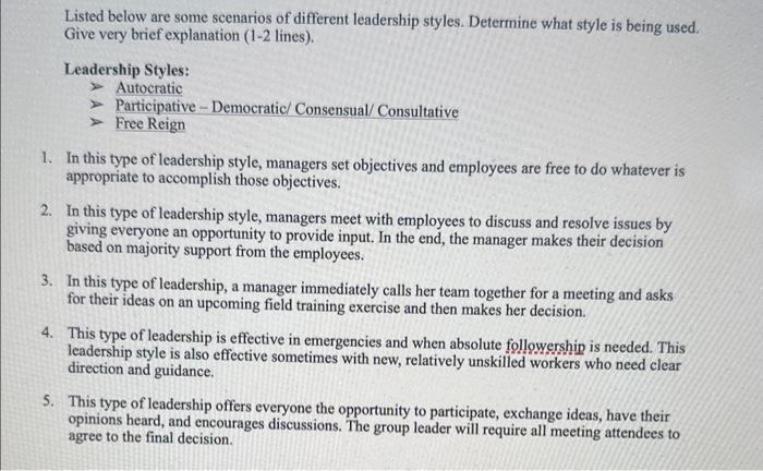 Solved Listed below are some scenarios of different | Chegg.com